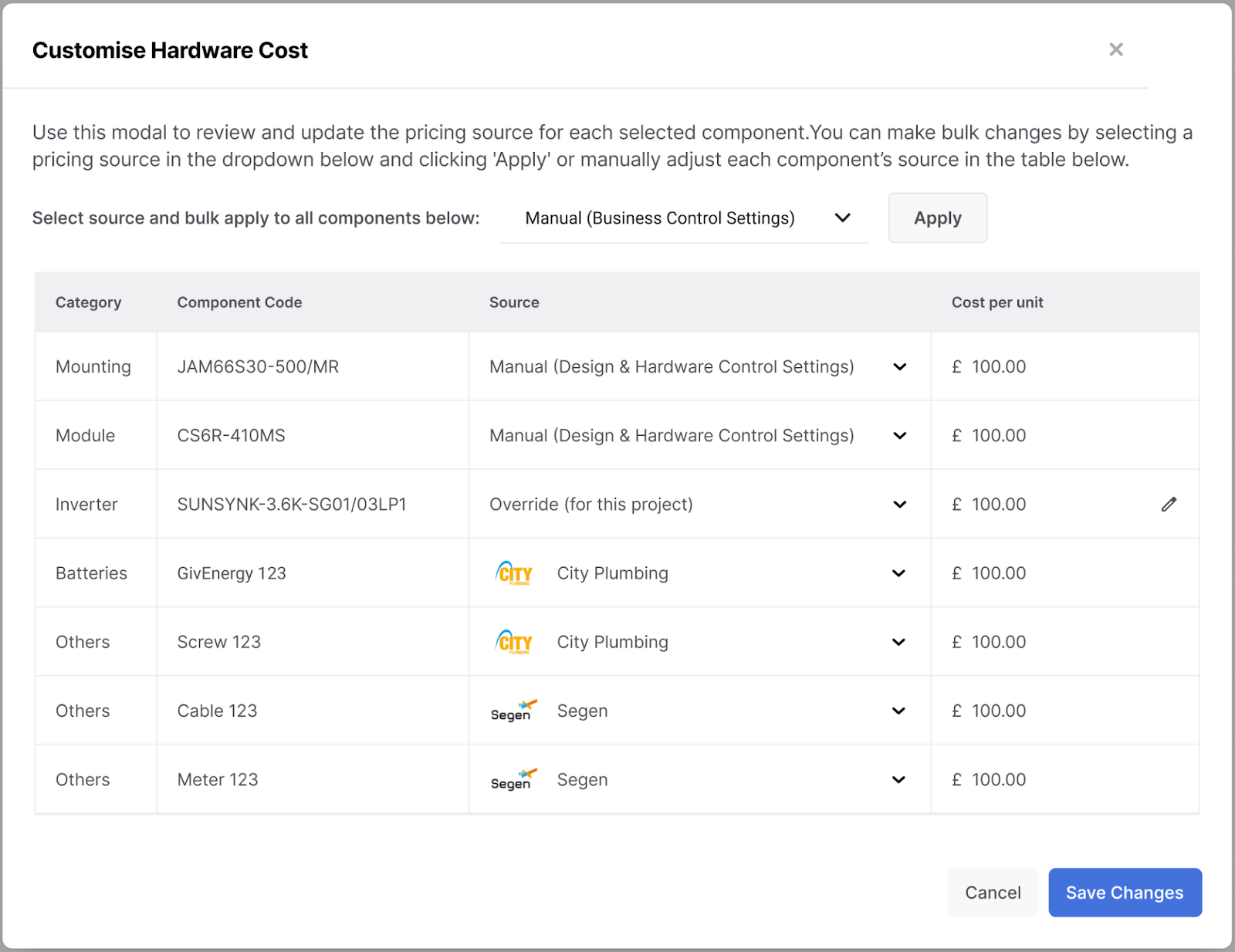 Project Design - Customising Hardware Cost in the Pricing tab – OpenSolar
